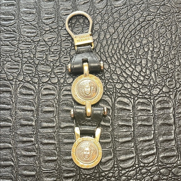 Versace | Accessories | Versace Gold Black Leather Keychain | Poshmark